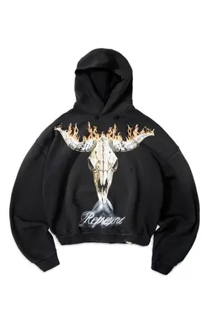 REPRESENT British Cowboys Graphic Cotton Hoodie - Stained Black