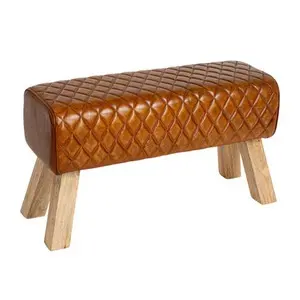 STORIED HOME Stitched Leather And Wood Bench - Brown