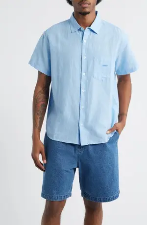 Obey Barry Stripe Short Sleeve Button-up Shirt - Sky Blue Multi