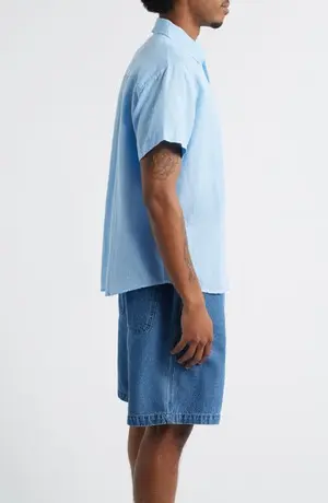 Obey Barry Stripe Short Sleeve Button-up Shirt - Sky Blue Multi