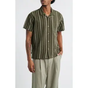 Obey Hugh Stripe Camp Shirt - Dark Sage Multi