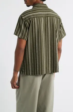Obey Hugh Stripe Camp Shirt - Dark Sage Multi