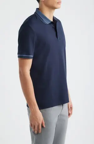 BOSS Parlay Tipped Cotton Polo - Dark Blue