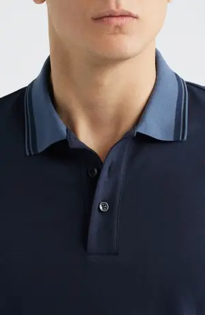 BOSS Parlay Tipped Cotton Polo - Dark Blue