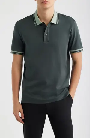 BOSS Parlay Tipped Cotton Polo - Open Green