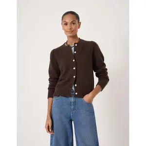 HUSH Wool Blend Gathered Shoulder Cardigan - Dark Brown