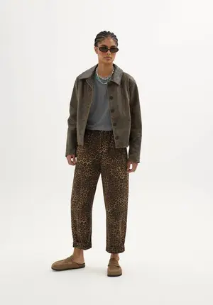 HUSH Barrel Leg Pull-on Trousers - Brown Leopard Print