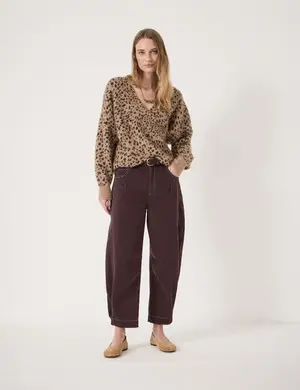 HUSH Betty Wool Blend Patterned Wrap Jumper - Hazelnut Brown