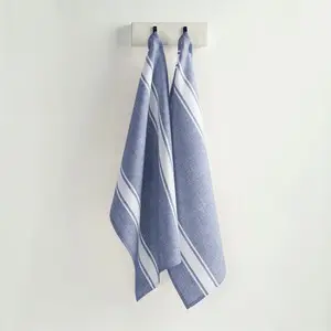 Solino Home Linen Kitchen Towels Set Of 2, 17 X 26 Inch For Dining Table - Blue