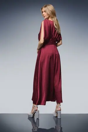 OASIS Ruched Bodice Midi Dress With Hotfix Detail