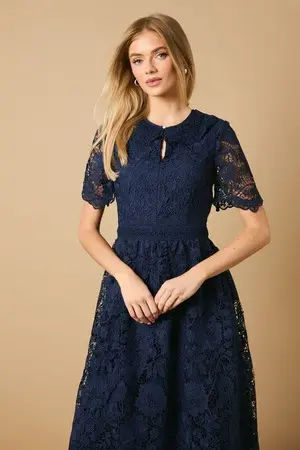 OASIS Lace Collared Midi Dress