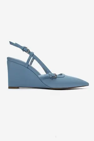 PROLOGUE SHOES Celia Pointed Toe Wedge Pump - Blue