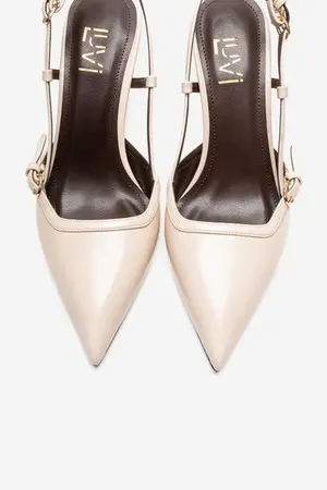 PROLOGUE SHOES Celia Pointed Toe Wedge Pump - Ecru