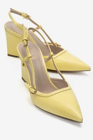 PROLOGUE SHOES Celia Pointed Toe Wedge Pump - Yellow