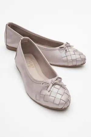 FOREVER & ALWAYS SHOES Nopos Leather Cap-toe Ballet Flat - Beige
