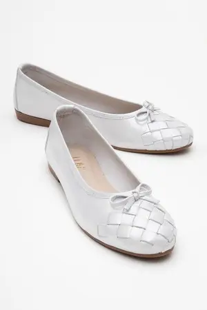 FOREVER & ALWAYS SHOES Nopos Leather Cap-toe Ballet Flat - White
