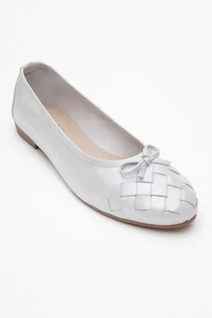 FOREVER & ALWAYS SHOES Nopos Leather Cap-toe Ballet Flat - White