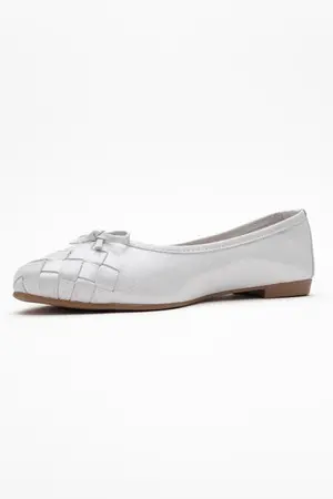 FOREVER & ALWAYS SHOES Nopos Leather Cap-toe Ballet Flat - White