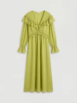 WAREHOUSE Ruffled V-neck Maxi Dress - Chartreuse