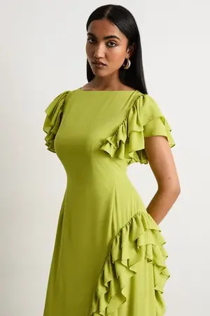 WAREHOUSE Side Split Ruffle Detail Maxi Dress