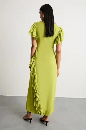 WAREHOUSE Side Split Ruffle Detail Maxi Dress