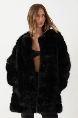 MISSPAP Paneled Faux Fur Coat