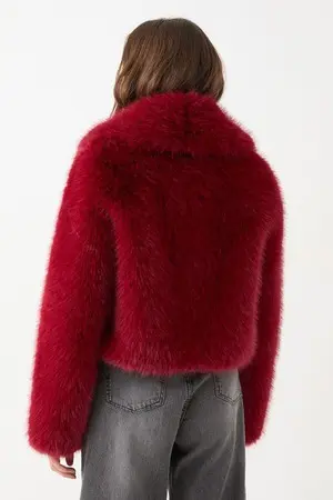 MISSPAP Faux Fur Cropped Coat With Collar