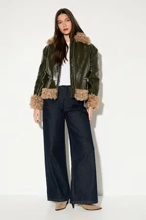 MISSPAP Faux Fur Collar Aviator Jacket