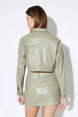 MISSPAP Woven Detail Faux Leather Cropped Jacket