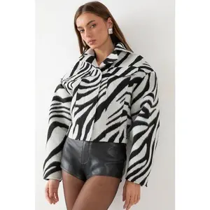 MISSPAP Zebra Cropped Collared Jacket