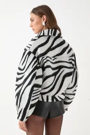 MISSPAP Zebra Cropped Collared Jacket