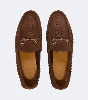 Gucci Bamboo Horsebit Woven Loafers - Brown