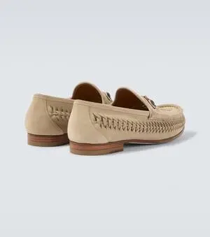Gucci Horsebit 1953 Woven Suede Loafers - Beige