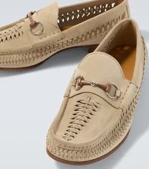 Gucci Horsebit 1953 Woven Suede Loafers - Beige