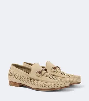 Gucci Horsebit 1953 Woven Suede Loafers - Beige