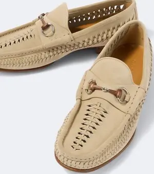 Gucci Horsebit 1953 Woven Suede Loafers - Beige