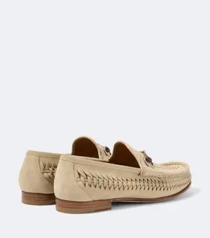 Gucci Horsebit 1953 Woven Suede Loafers - Beige