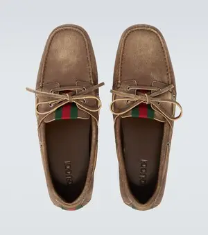 Gucci Web Stripe Leather Boat Shoes
