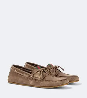 Gucci Web Stripe Boat Shoes - Brown