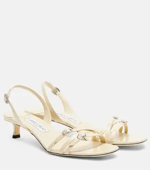 JIMMY CHOO Kaira Patent Leather Slingback Sandals - White