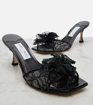 JIMMY CHOO Skye Corsage Floral-appliqué Lace Mules