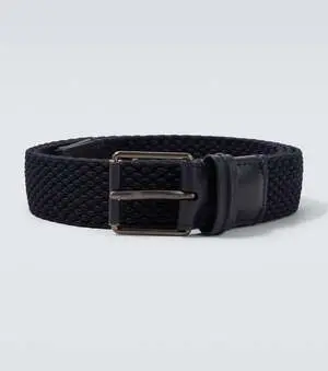 Zegna Braided Leather-trimmed Belt - Blue