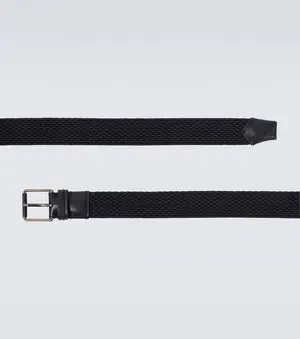 Zegna Braided Leather-trimmed Belt - Blue
