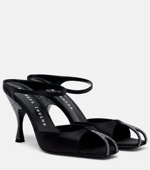 HERBERT LEVINE Embellished Satin Mules - Black