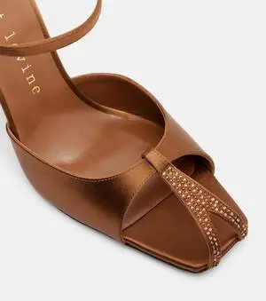 HERBERT LEVINE Embellished Satin Mules - Brown