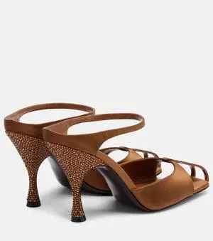 HERBERT LEVINE Embellished Satin Mules - Brown