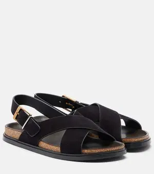 THE ROW Buckle Suede Sandals - Black