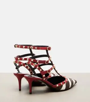 Valentino Garavani Rockstud Leather-trimmed Calf Hair Pumps - Red