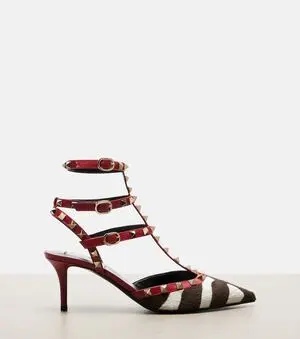 Valentino Garavani Rockstud Leather-trimmed Calf Hair Pumps - Red