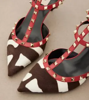 Valentino Garavani Rockstud Leather-trimmed Calf Hair Pumps - Red